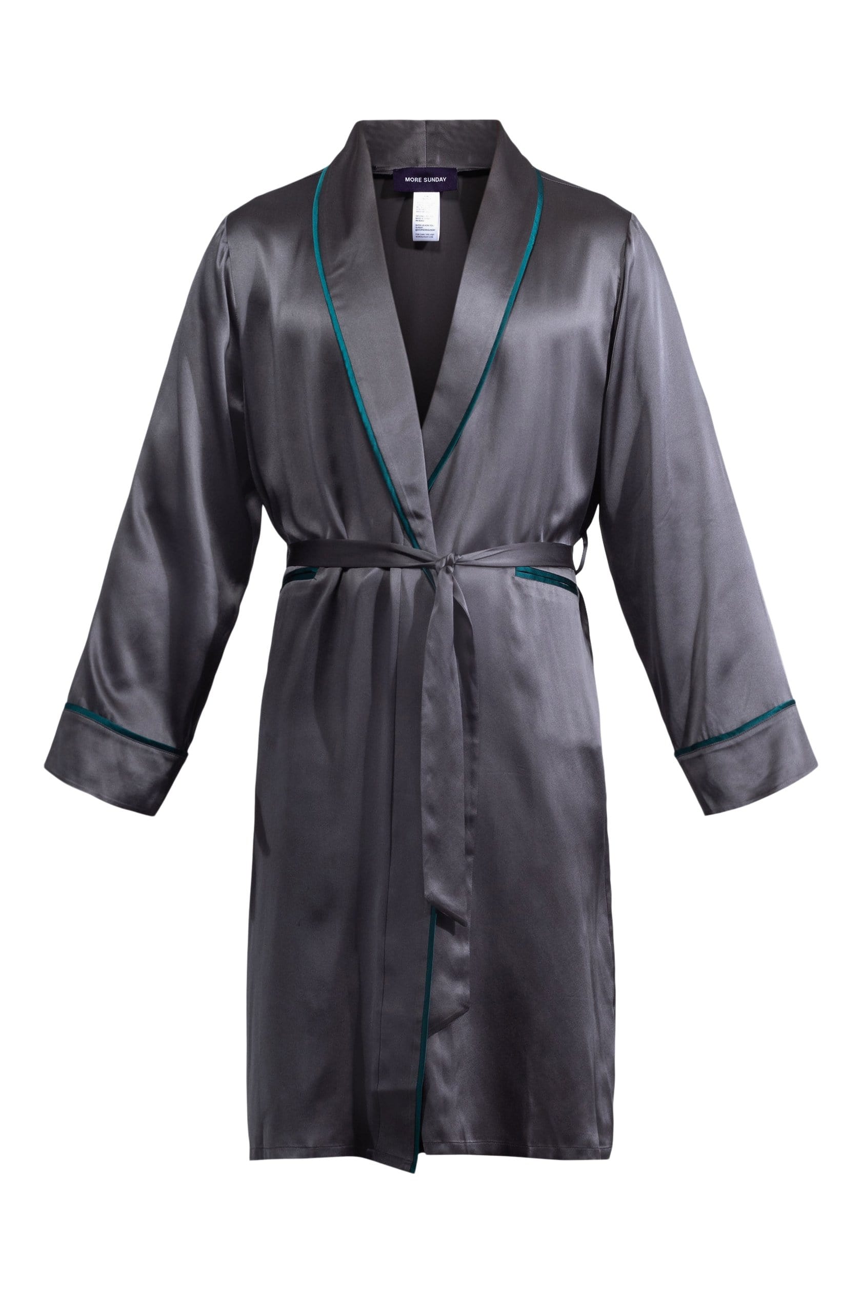 Unisex Silk Midi Smoking Robe- Extended Sizing -Charcoal | MORE SUNDAY